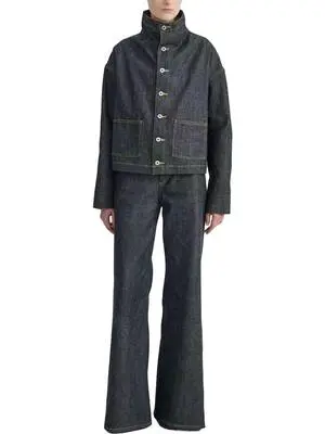 TAIGA TAKAHASHI Oversized Denim Jacket With Funnel Neck - Blue