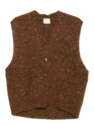 ALYSI Button-up Knitted Vest - Brown