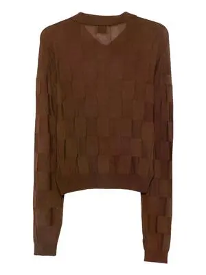 ALYSI Check Pattern Polo Sweater - Brown