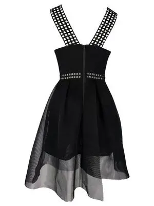 SELF-PORTRAIT Mesh Asymmetric Hem Dress - Black