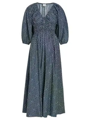 Matteau Matteau Geometric Print Shirred Midi Dress Blue