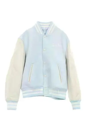Burberry Logo Embroidered Leather Bomber Jacket - Blue