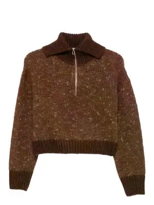 ALYSI Mélange Knit Half-zip Sweater - Brown