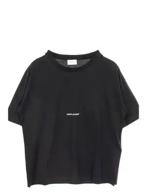 Saint Laurent Cotton Logo Print T-shirt - Black