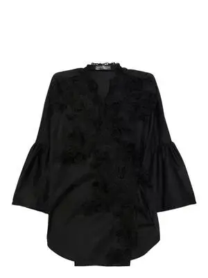 Ermanno Scervino Lace Embellished Ruffled Sleeve Blouse - Black