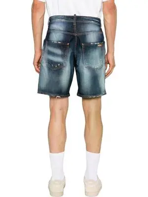 YES LONDON Distressed Patchwork Denim Shorts - Blue