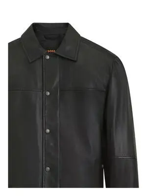 BOSS Leather Press-stud Jacket - Black
