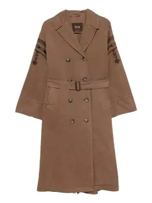 BAZAR DELUXE Embroidered Double-breasted Coat - Brown
