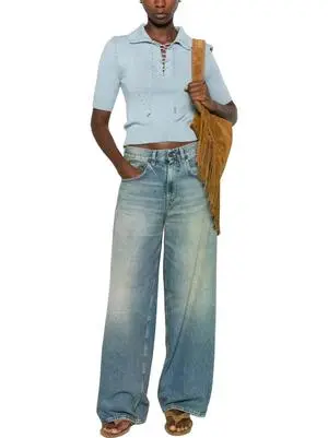 Ermanno Scervino Ribbed Knit Lace-up T-shirt - Blue