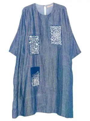 AODRESS Patchwork Floral-print Mini Dress - Blue