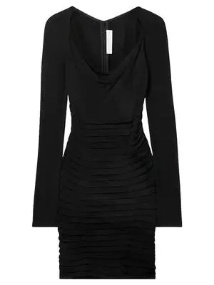 DION LEE Pintucked Stretch-jersey Mini Dress - Black