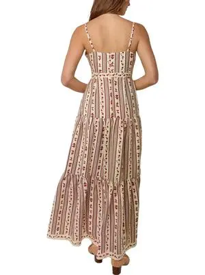 PALM. NOOSA Celine Floral-print Tiered Maxi Dress - Neutrals