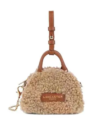 LANCASTER Nano Shearling-effect Leather Clutch Bag - Neutrals