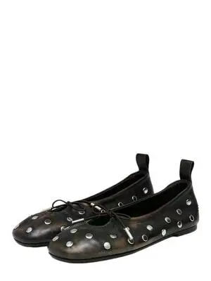 ALOHAS Rosalind Stud-embellished Leather Ballet Flats - Brown