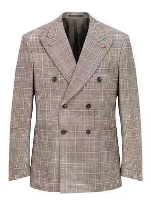 Isaia Check-pattern Double-breasted Jacket - Brown