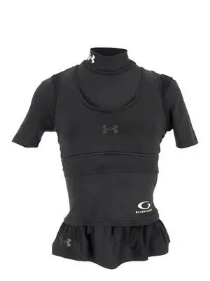 Balenciaga Layered High Neck Short Sleeve Top - Black