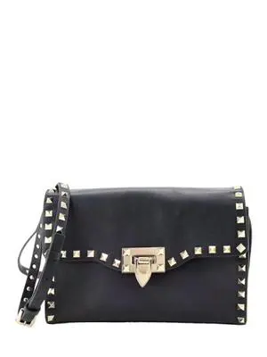 Valentino Garavani Rockstud Flip Lock Flap Bag Medium Leather Crossbody Bag - Black