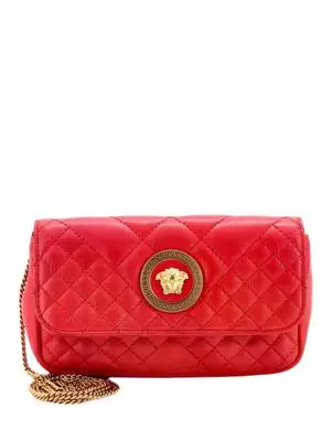 Versace Medusa Icon Chain Flap Bag Quilted Leather Mini Crossbody Bag - Red