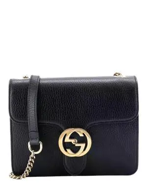 Gucci Interlocking Chain Leather Small Crossbody Bag - Black