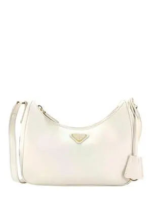 Prada Saffiano Leather Mini Hobo Bag With Adjustable Handle - White