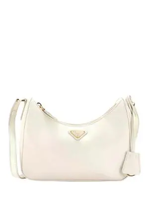 Prada Saffiano Leather Mini Hobo Bag With Adjustable Handle - White