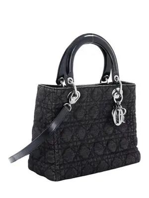 DIOR Christian Dior Vintage Lady Dior Bag Cannage Quilt Denim Tote Bag