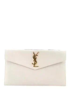 Saint Laurent Uptown Pouch Leather Clutch Bag - Neutrals