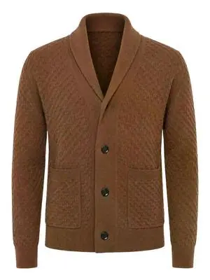 PAOLO PECORA Shawl-collar Waffle-knit Cardigan - Brown