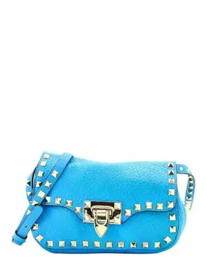 Valentino Garavani Rockstud Flip Lock Flap Leather Mini Crossbody Bag - Blue