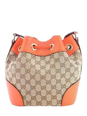 Gucci Classic Gg Canvas With Leather Small Bucket Bag - Brown