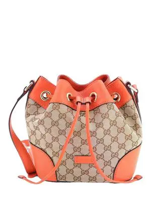 Gucci Classic Gg Canvas With Leather Small Bucket Bag - Brown