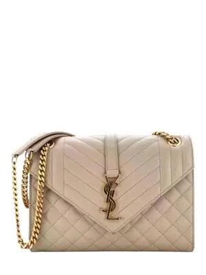 Saint Laurent Monogram Envelope Satchel Leather Shoulder Bag - Neutrals