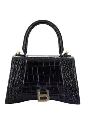 Balenciaga Hourglass Top Handle Bag Crocodile Embossed Leather Xs Satchel - Black