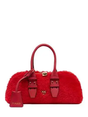 Pinko Faux-shearling Tote Bag With Love Birds Detail - Red