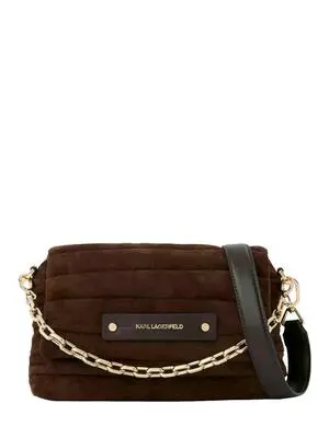 Karl Lagerfeld K/essential Plie Flap Suede Crossbody Bag - Brown