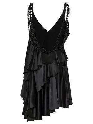 Balmain Beaded Ruffled Dress - Black