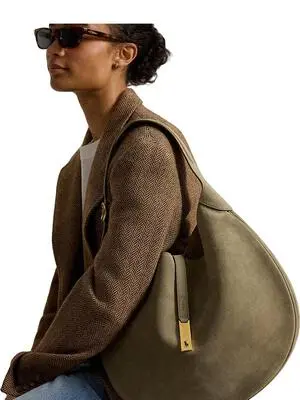 Ralph Lauren Ralph Lauren Polo ID Suede Large Shoulder Bag Light Olive