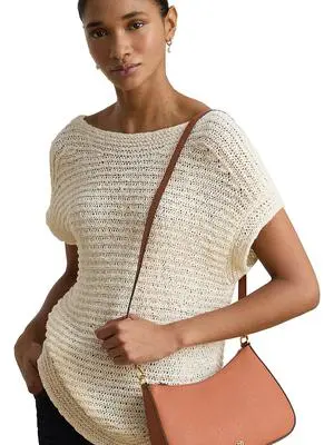 Ralph Lauren Crosshatch Leather Medium Danni Shoulder Bag - Red Terracotta