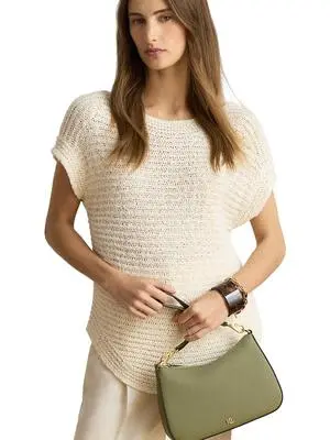 Ralph Lauren Crosshatch Leather Medium Danni Shoulder Bag - Sage Green