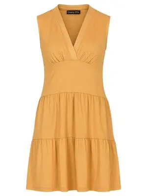 CONQUISTA Sleeveless V-neck Jersey Dress With Tiered Skirt - Brown
