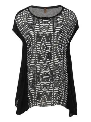 CONQUISTA Monochrome Mosaic Oversized Jersey Top - Black