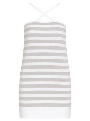 CONQUISTA Strappy Striped Mini Dress - Grey