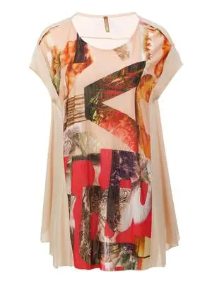 CONQUISTA Oversized Top With Collage Print And Cashmere Blend - Orange