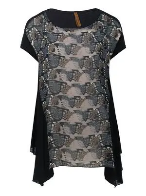 CONQUISTA Butterfly Dreamscape Oversized Top - Black