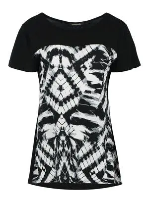 CONQUISTA Monochrome Patterned Longline Top - Black