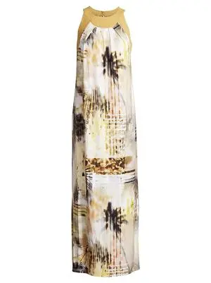 CONQUISTA Printed Maxi Dress With Slits - Yellow