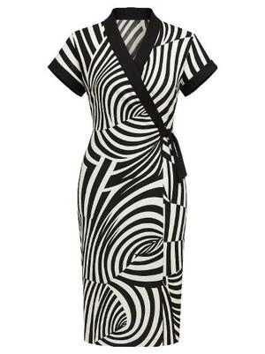 CONQUISTA Zebra Print Cross-over Midi Dress - Black