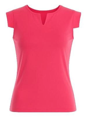 CONQUISTA V-neck Cap Sleeve Top With Contrast Cuffs And Logo Detail - Red