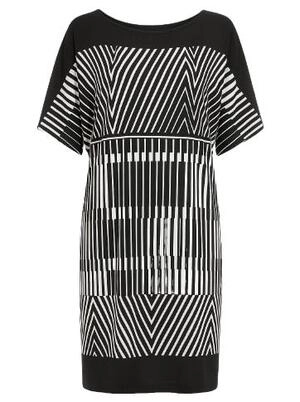 CONQUISTA Straight Print Dress With Slit Sleeves - Black