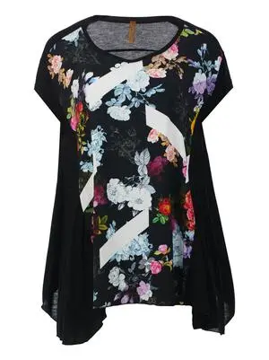 CONQUISTA Floral Print Oversized Top - Black